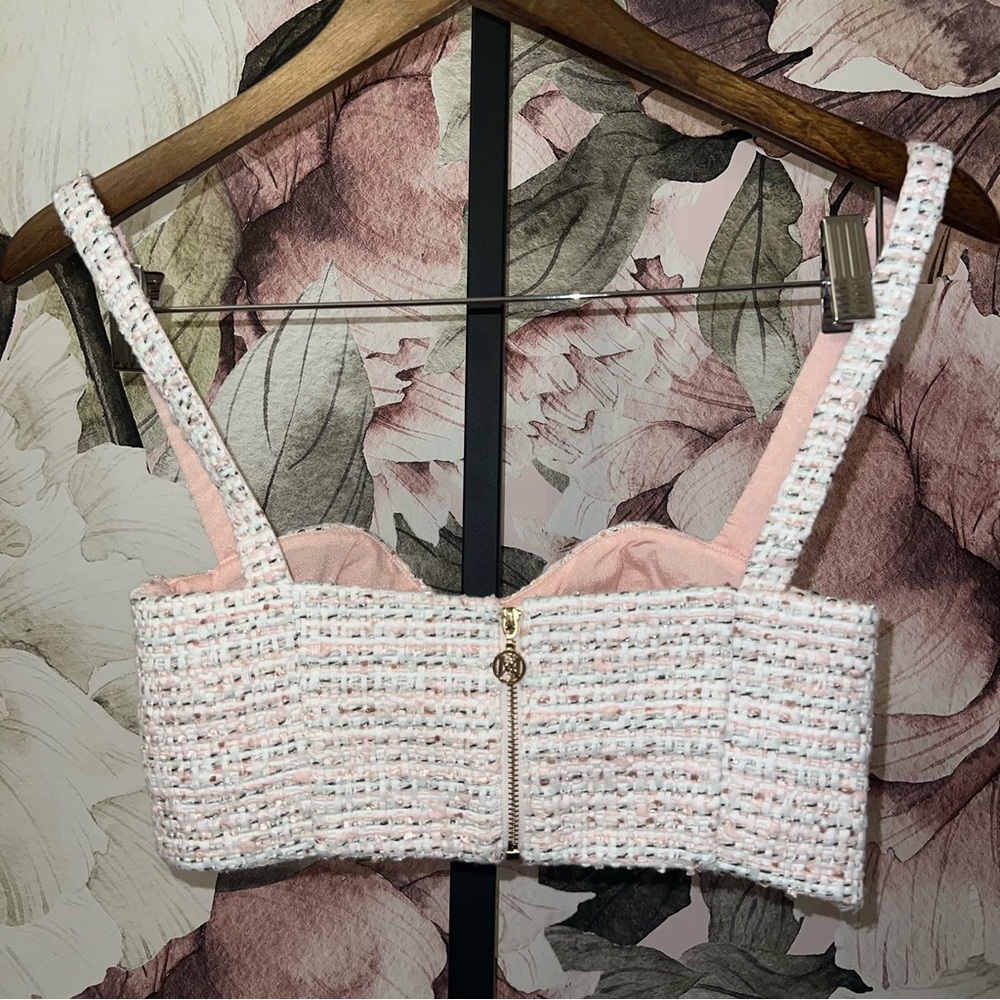 Meshki X Amber Tweed Skirt Bustier Set In Pink - Gem